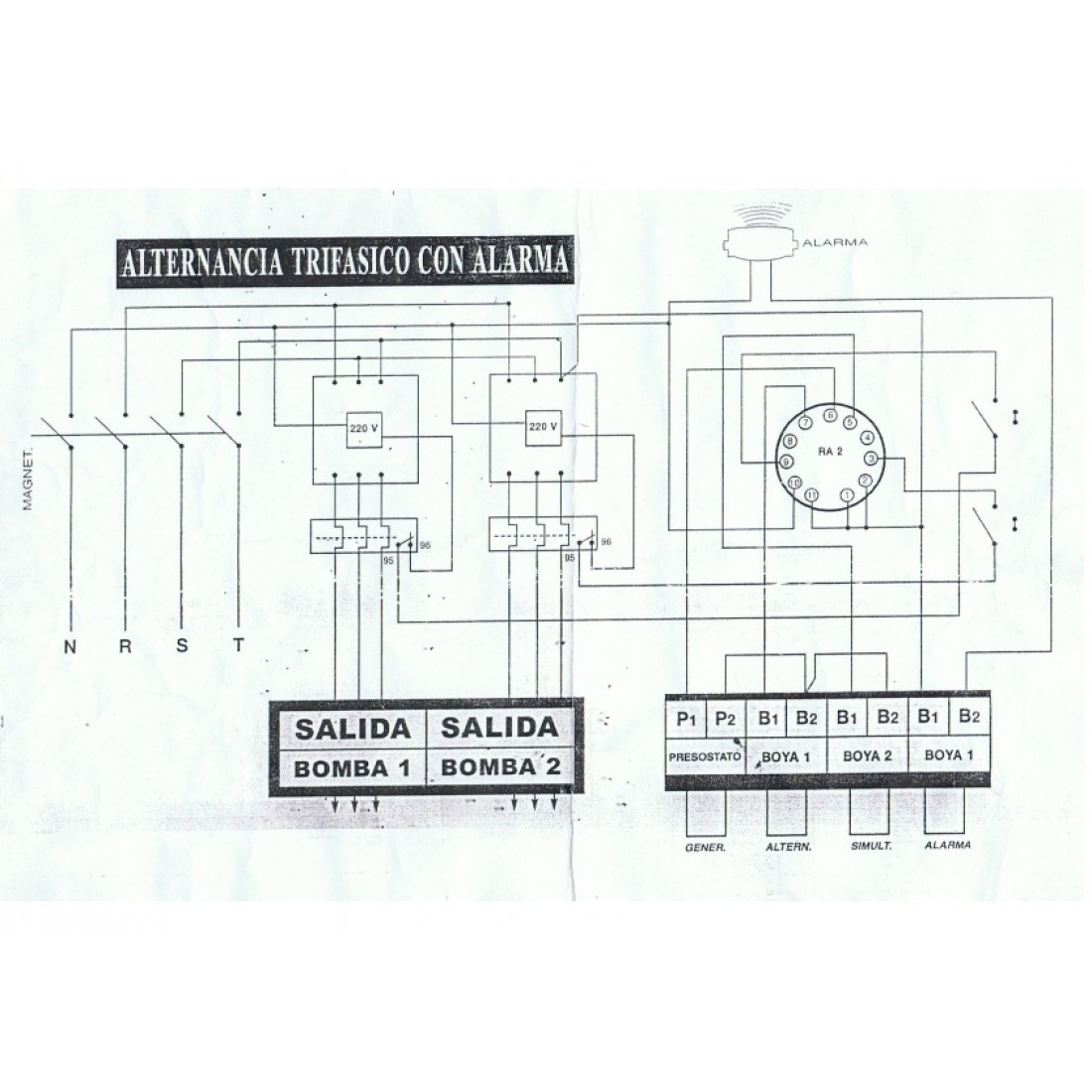 Cuadro de Alternancia para 2 bombas Monofasico 230V y 2 HP con Alarma